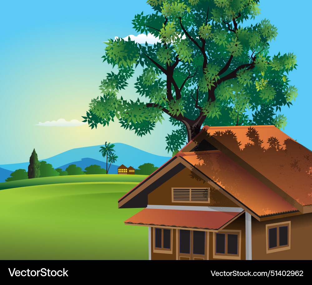House in a wide field Royalty Free Vector Image