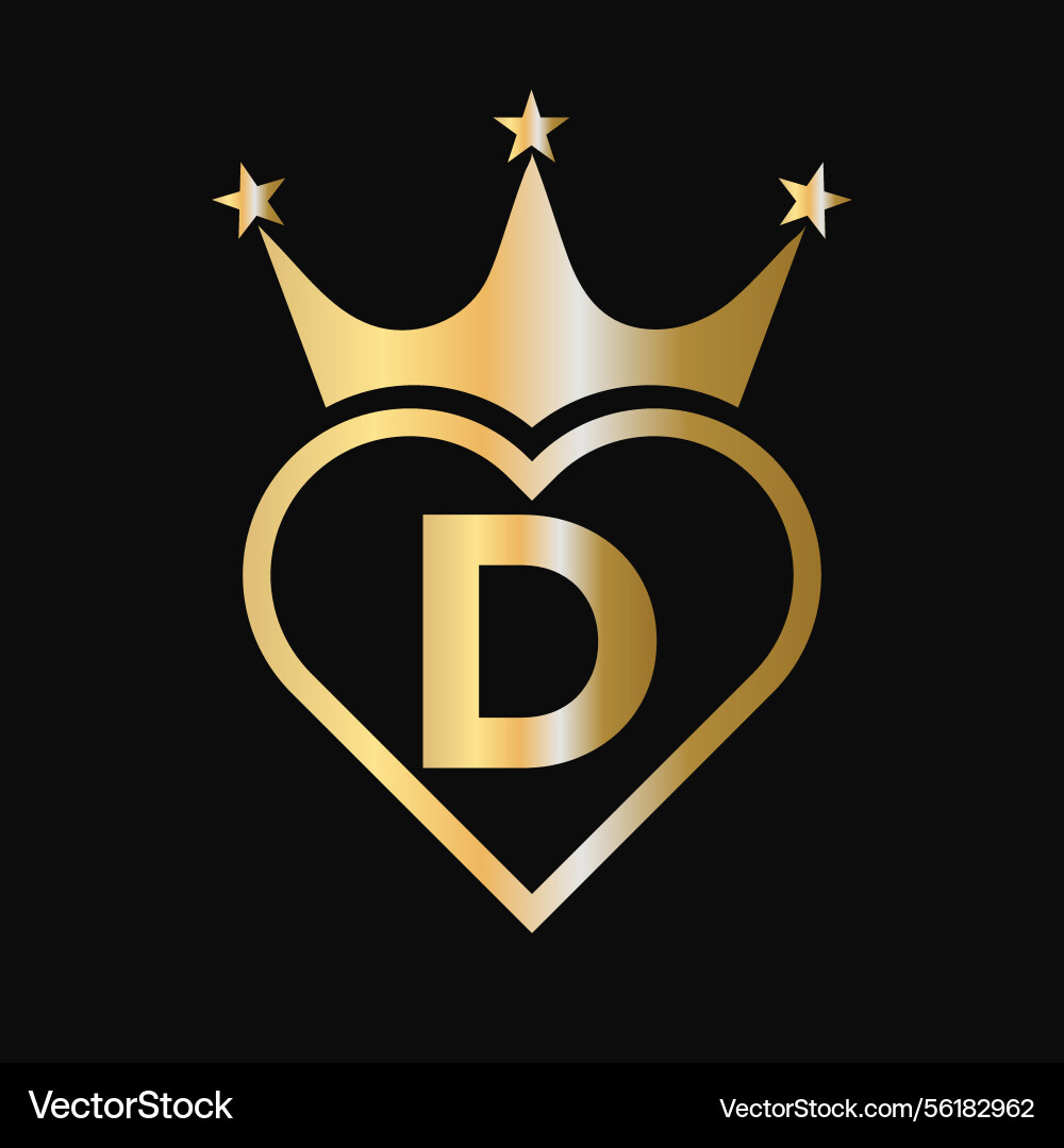 Initial letter d crown logo concept with heart Vector Image