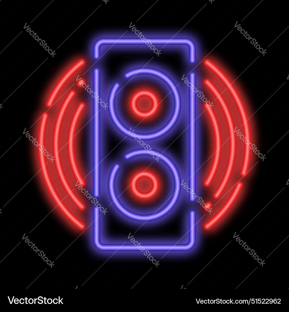 Neon Glowing Musical Speaker For Playing Music Vector Image