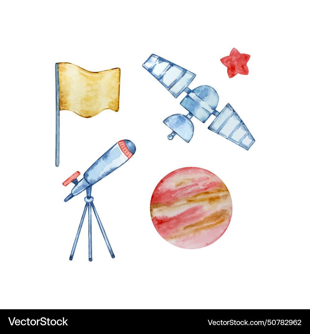 Watercolor space set cosmos Royalty Free Vector Image