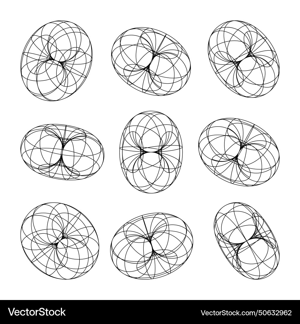 Wireframe Shapes Lined Torus Perspective Mesh Vector Image