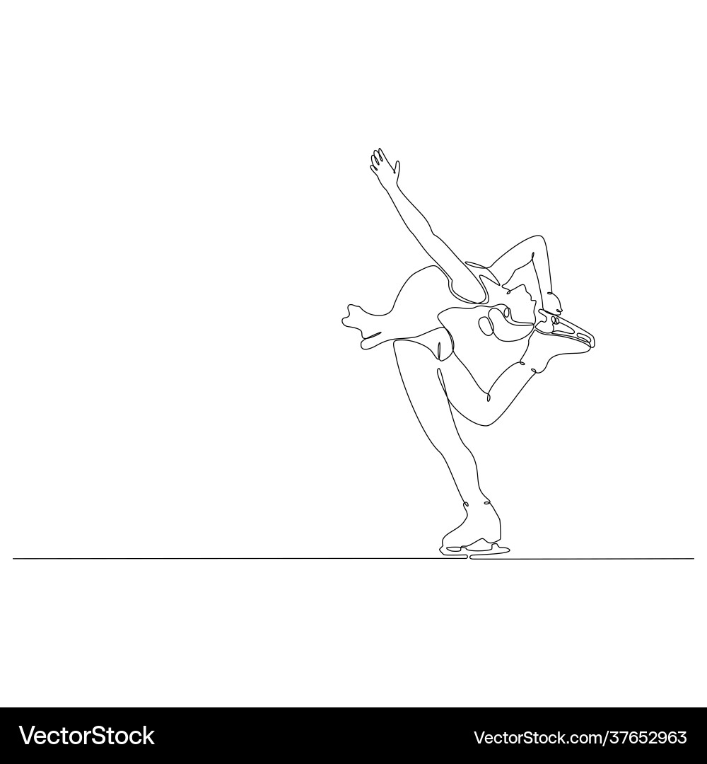 Continuous line drawing female skater Royalty Free Vector