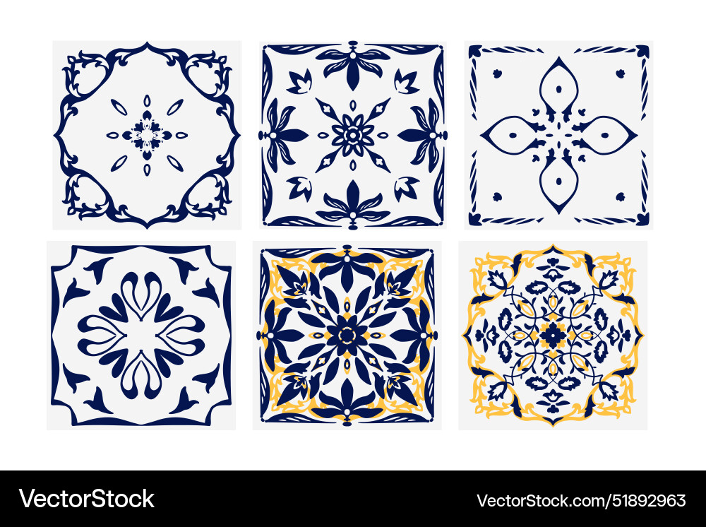 Creative arts blue and yellow floral tiles Vector Image