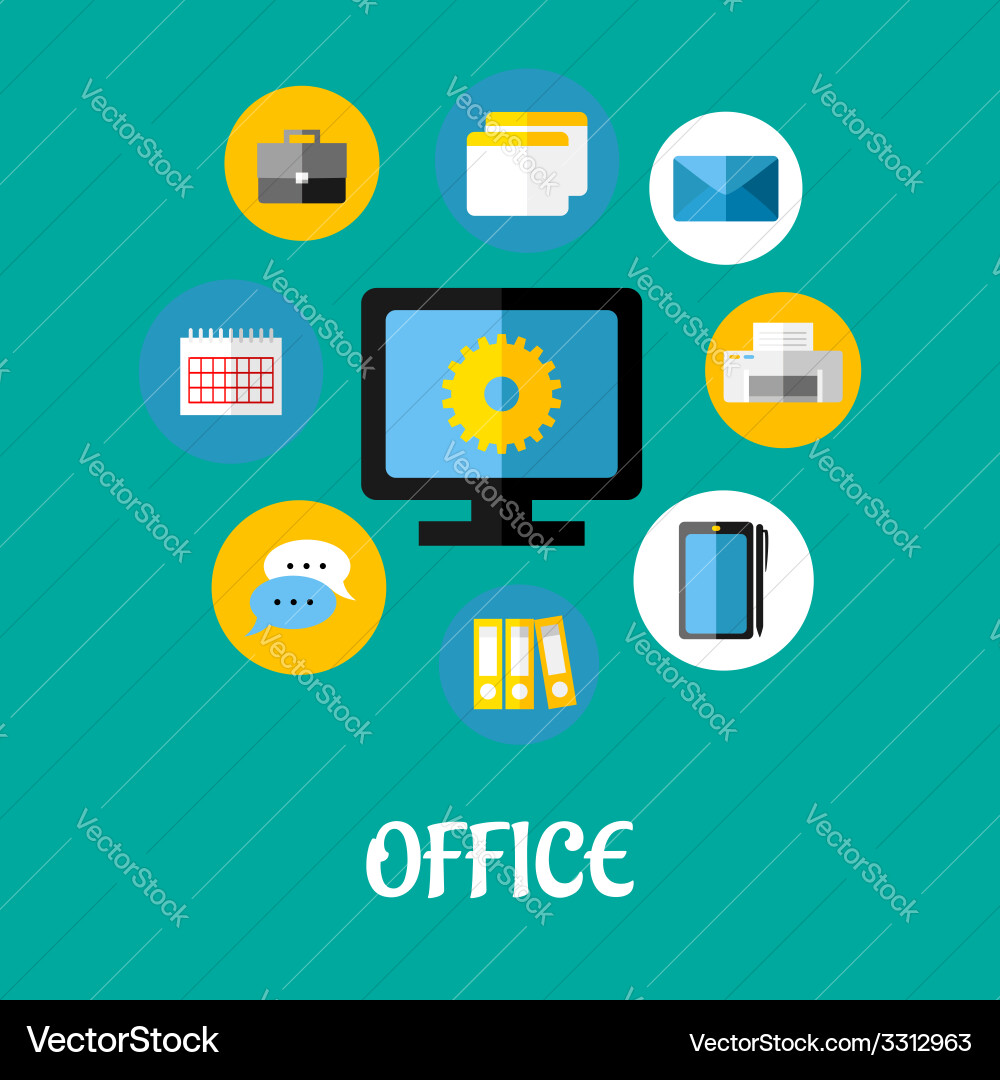 Office flat icons set Royalty Free Vector Image