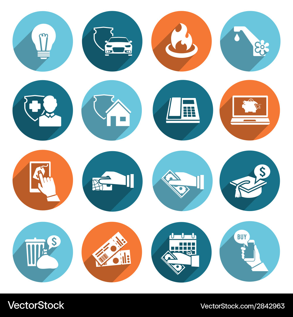 Pay bill icons flat set Royalty Free Vector Image