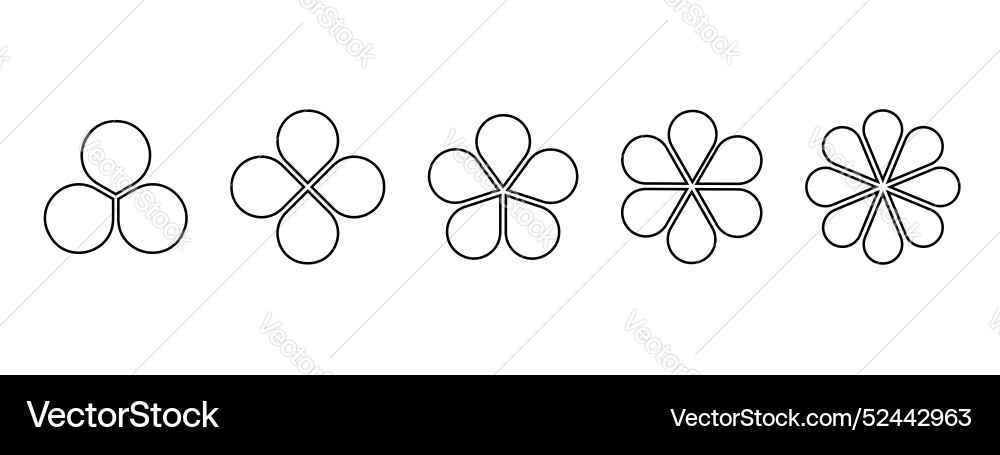 Set of flower diagrams divided into equal sections