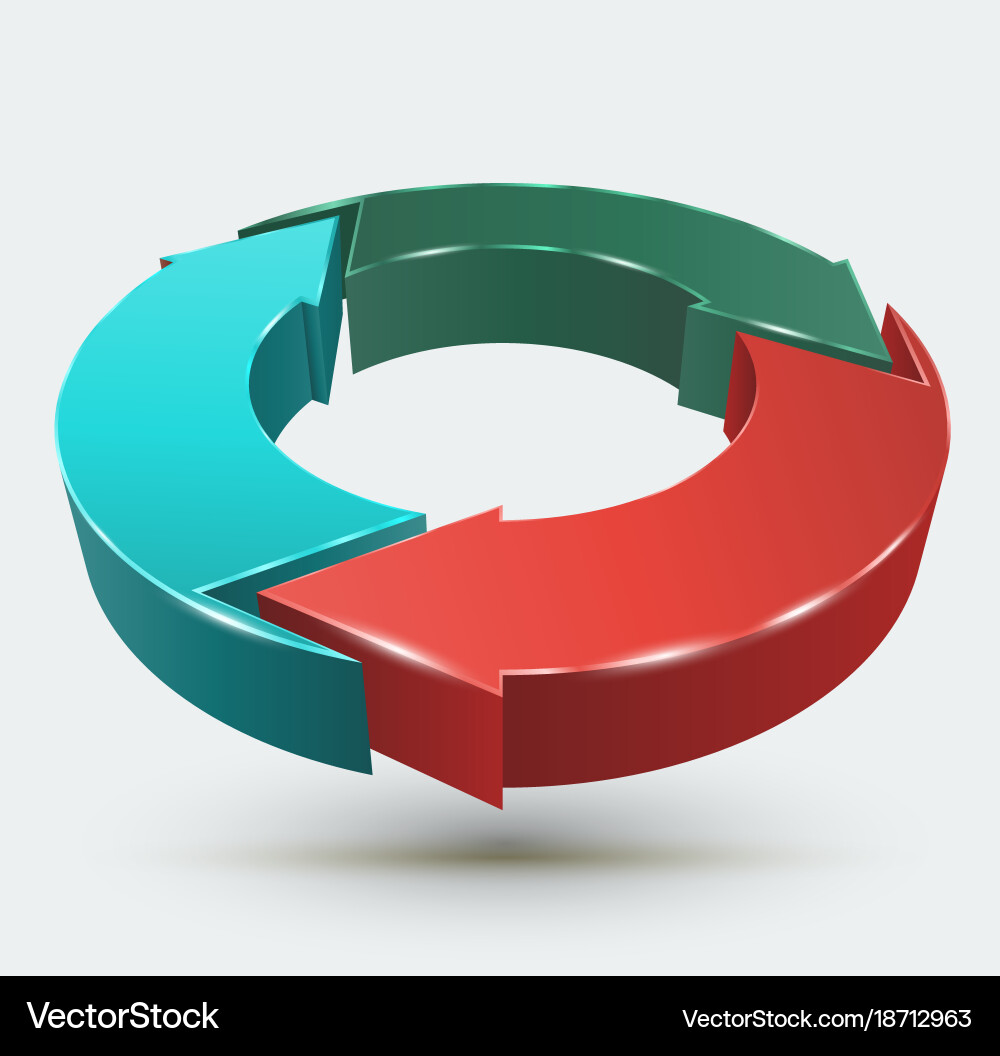 Three arrows circle 3d style Royalty Free Vector Image