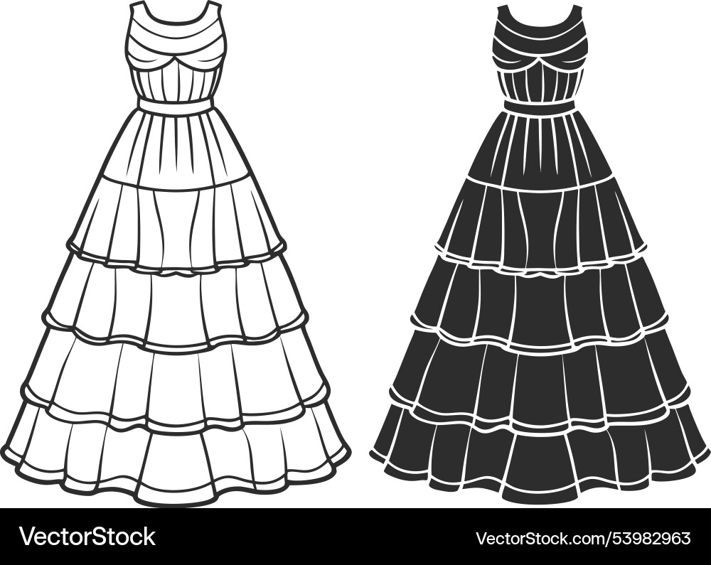 Tiered maxi dress technical fashion Royalty Free Vector