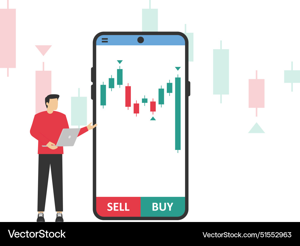 Trading stocks on mobile phone online data and an Vector Image