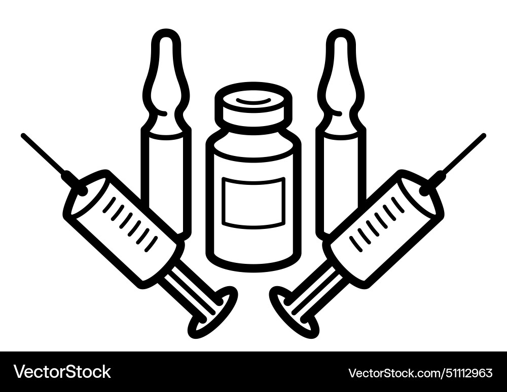 Vaccination theme of a syringe with ampules Vector Image