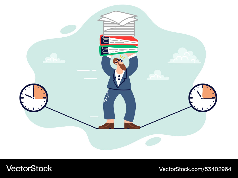 Business man demonstrates time management skills Vector Image