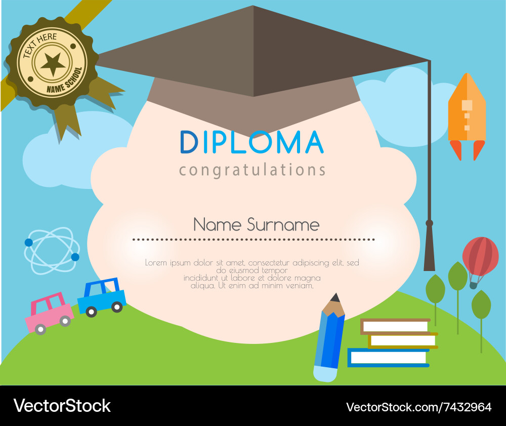 Kids Graduation Certificate Template Royalty Free Vector