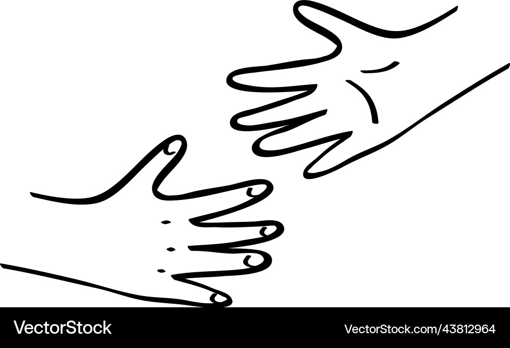 Kids hands reaching out to each other black Vector Image