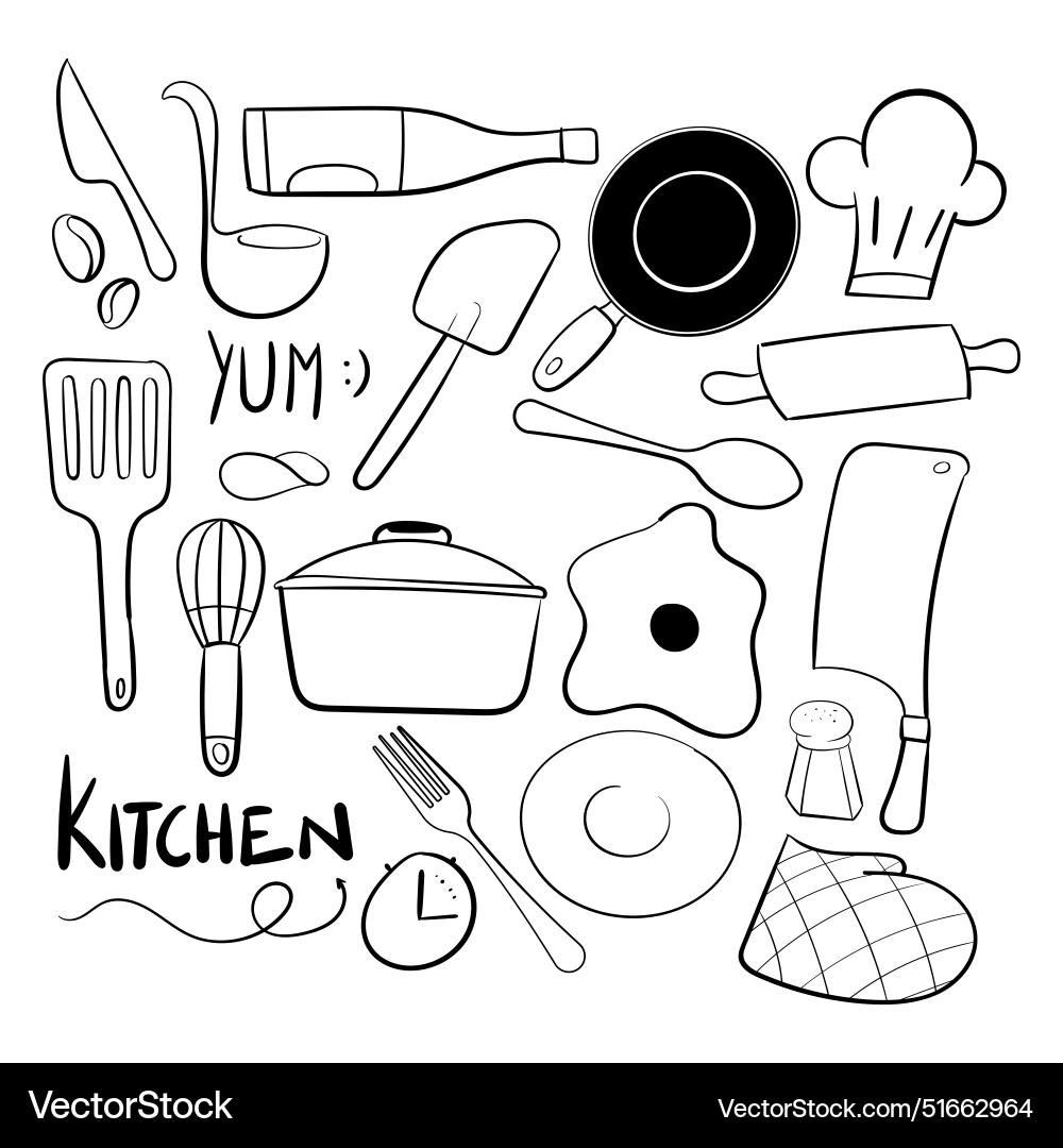 Kitchen items drawing scribble item Royalty Free Vector
