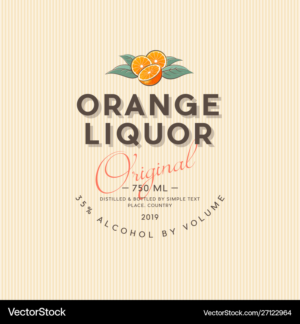 Orange liquor label vintage packaging alcohol Vector Image