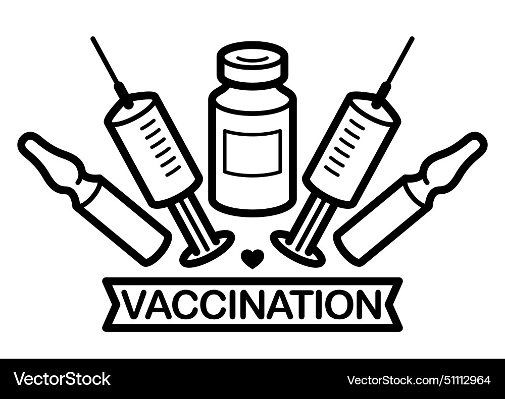 Vaccination theme of a syringe with ampules Vector Image