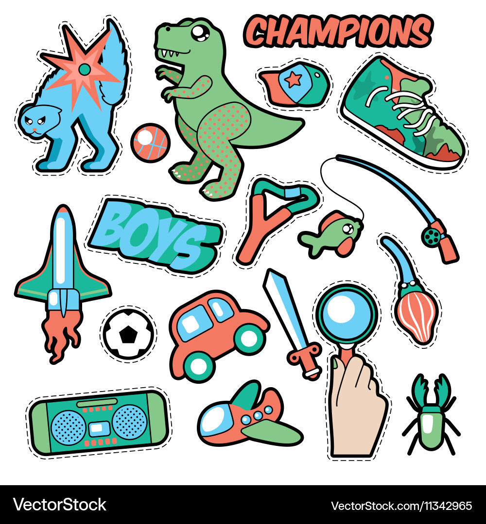 Boys' Patches & Stickers - Fun Theme Vector Image