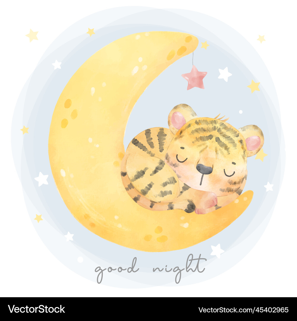 Cute Baby Tiger on Crescent Moon Royalty Free Vector Image