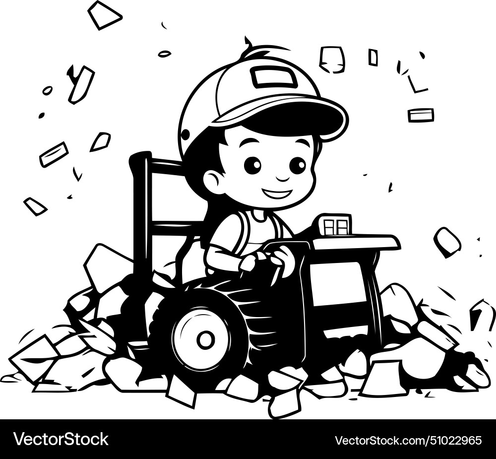 Cute cartoon boy working in a coal mine Royalty Free Vector