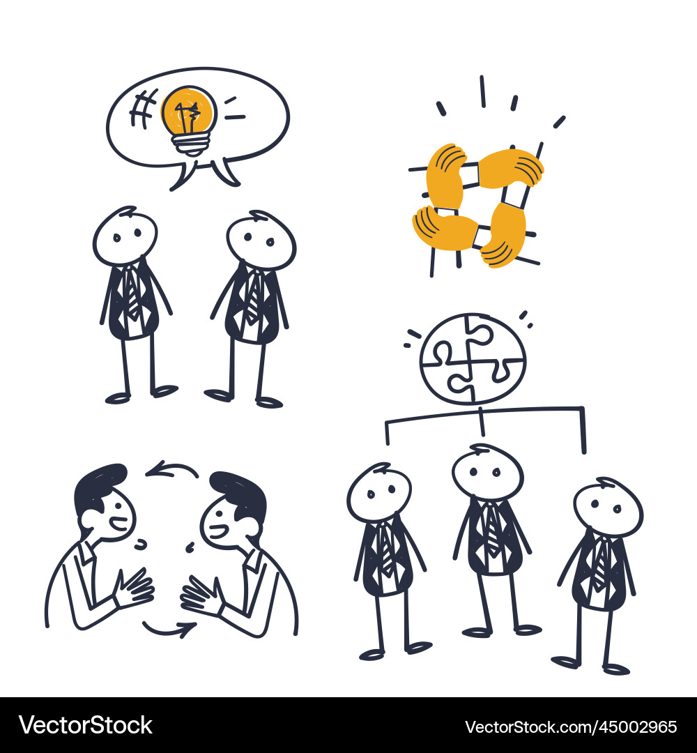 Hand drawn doodle set of team work related Vector Image
