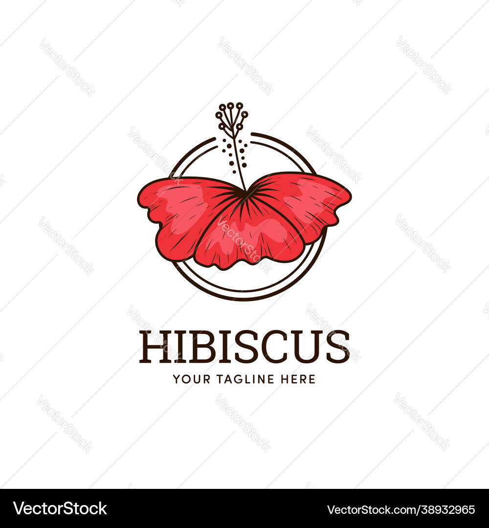 Red hibiscus flower logo icon template Royalty Free Vector