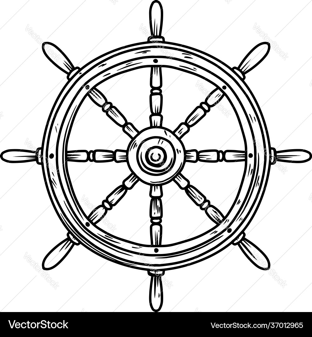 Retro ship steering wheel design element Vector Image