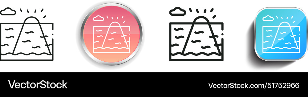 Beach sunset icon thin linear regular and button Vector Image