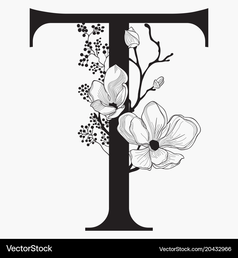 Elegant Floral T Monogram Royalty Free Vector Image
