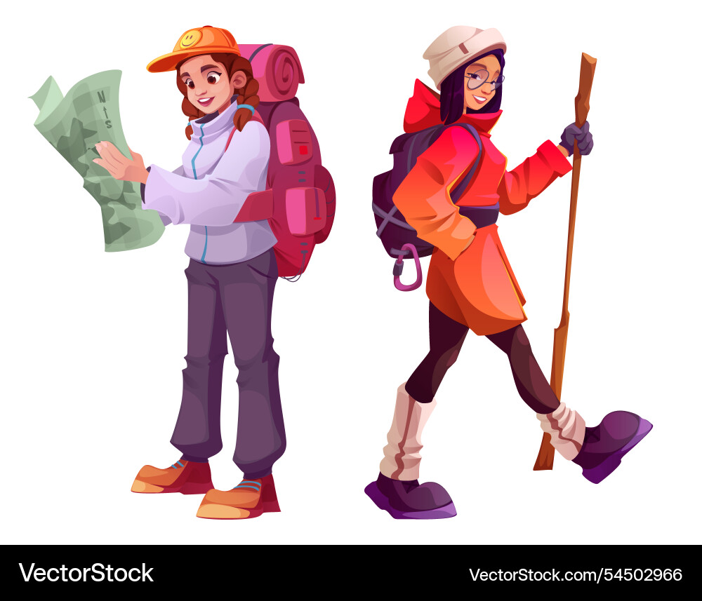 Female hikers isolated on white background Vector Image