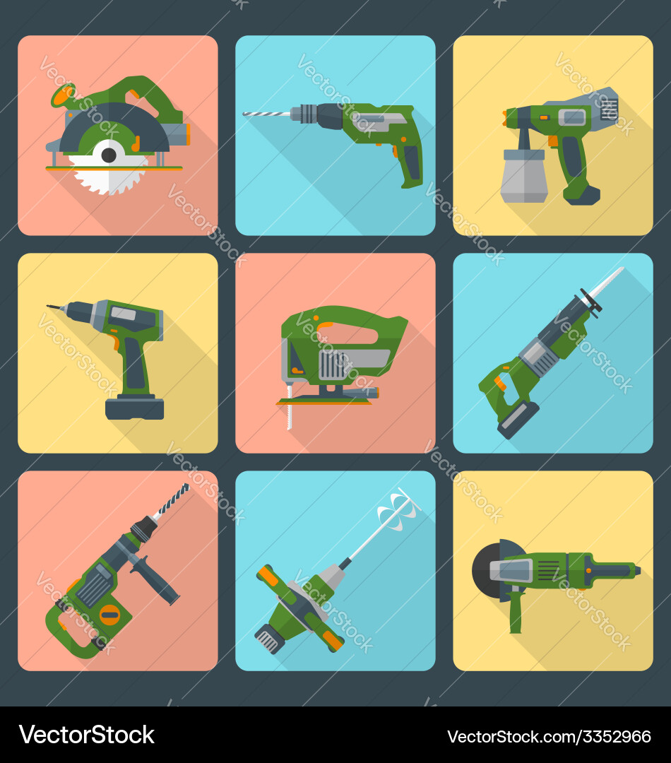 Flat house remodel power tools icons Royalty Free Vector