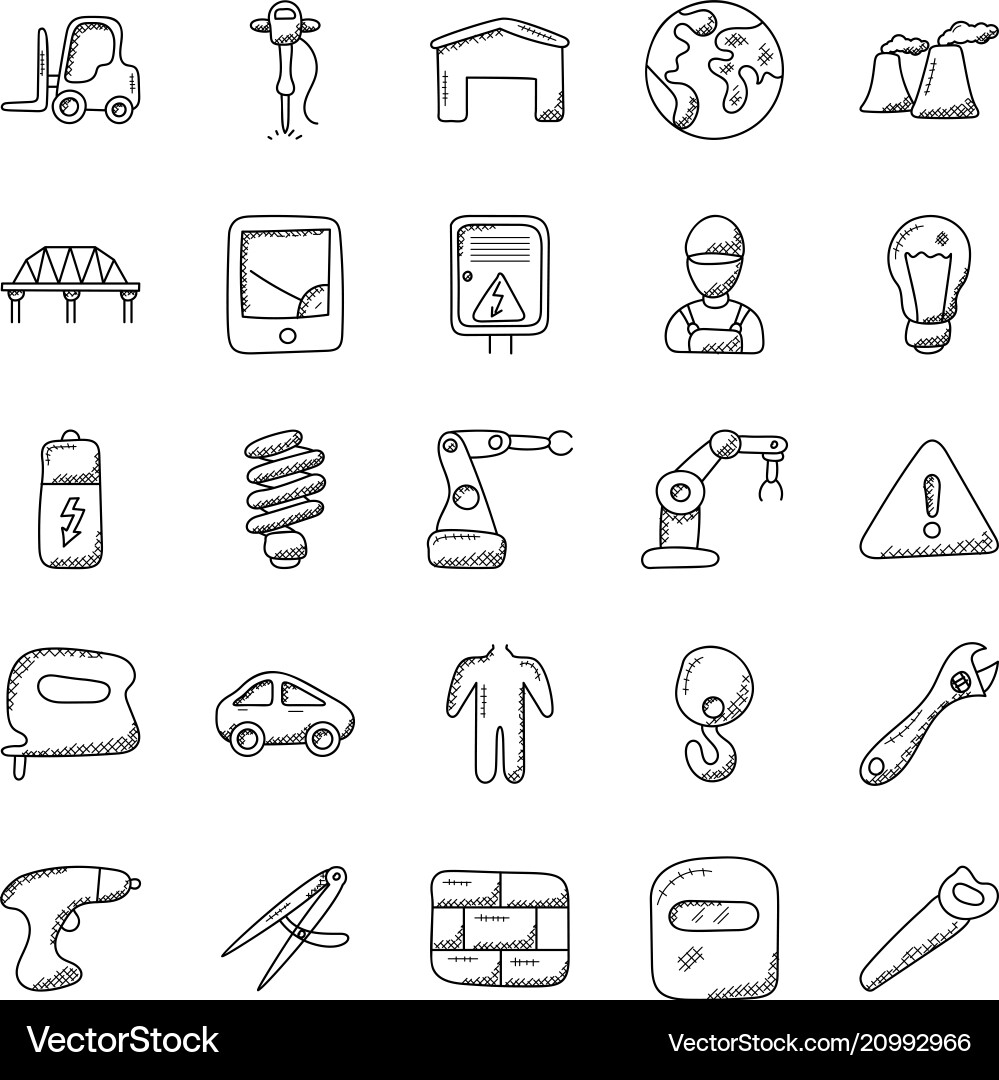 Industrial Doodle Icons Set Royalty Free Vector Image