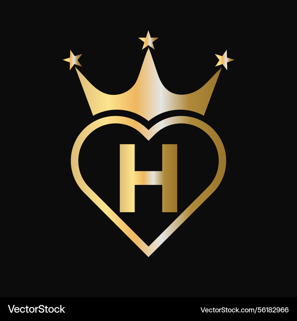 Initial letter h crown logo concept with heart Vector Image
