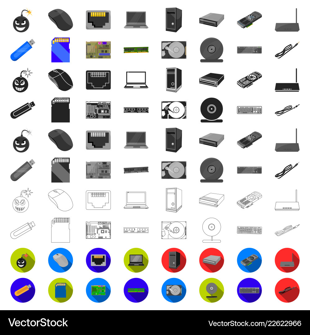Personal computer cartoon icons in set collection Vector Image