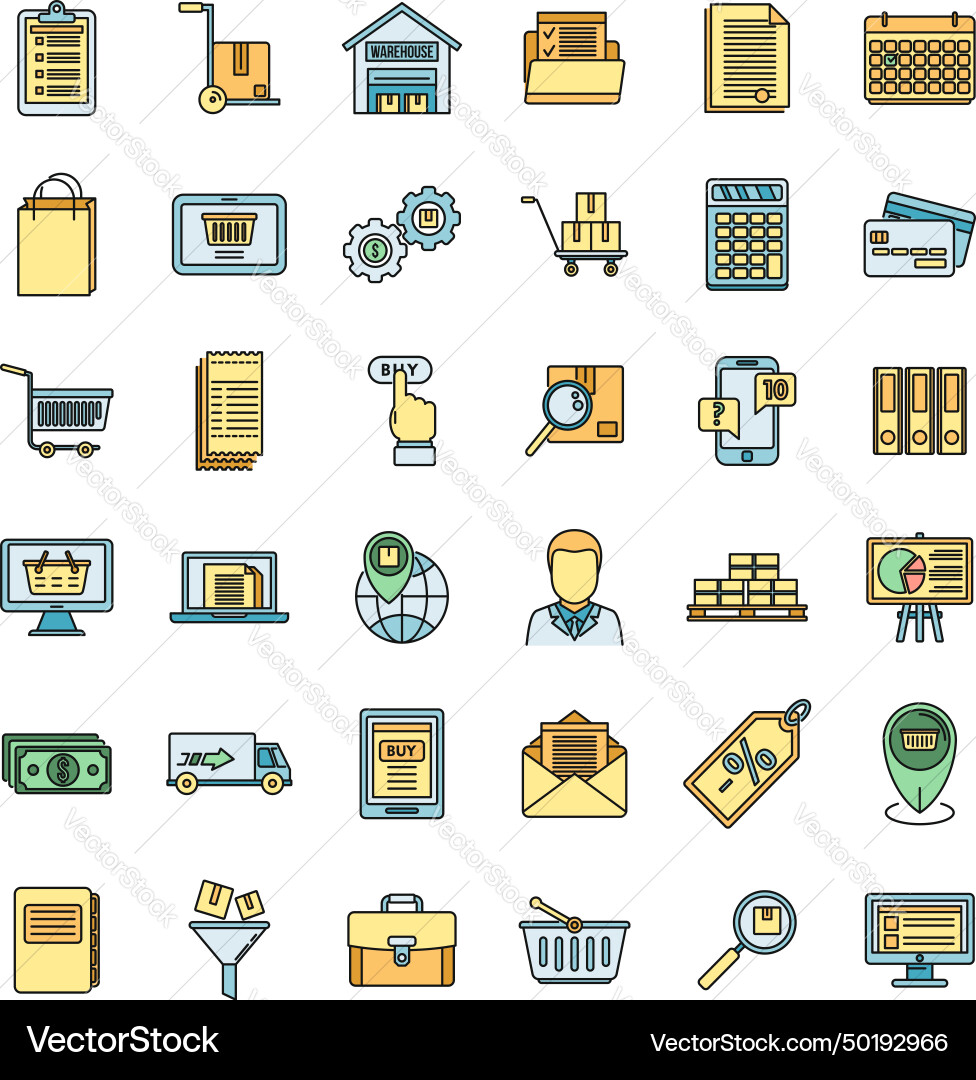 Purchasing manager sell icons set color Royalty Free Vector