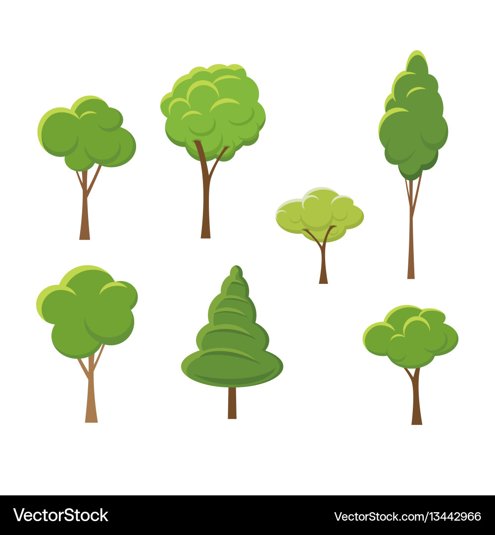 Set of abstract stylized trees natural Royalty Free Vector