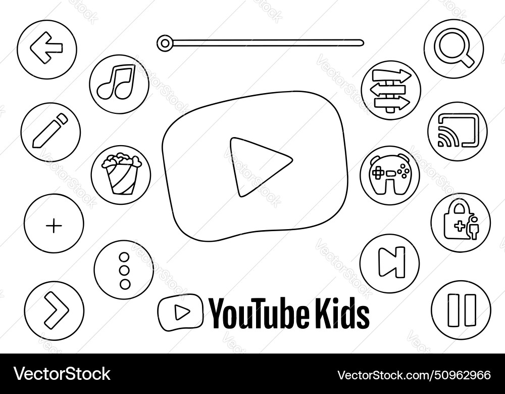 Youtube kids social networks one line Royalty Free Vector