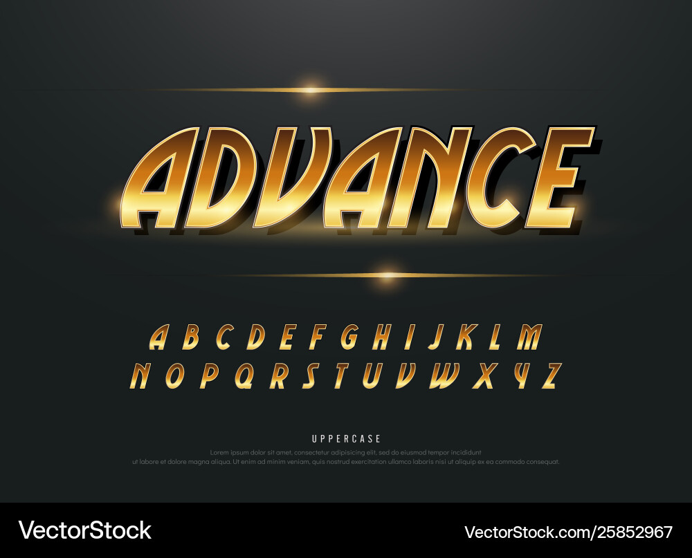 Alphabet gold metallic and effect designs Vector Image