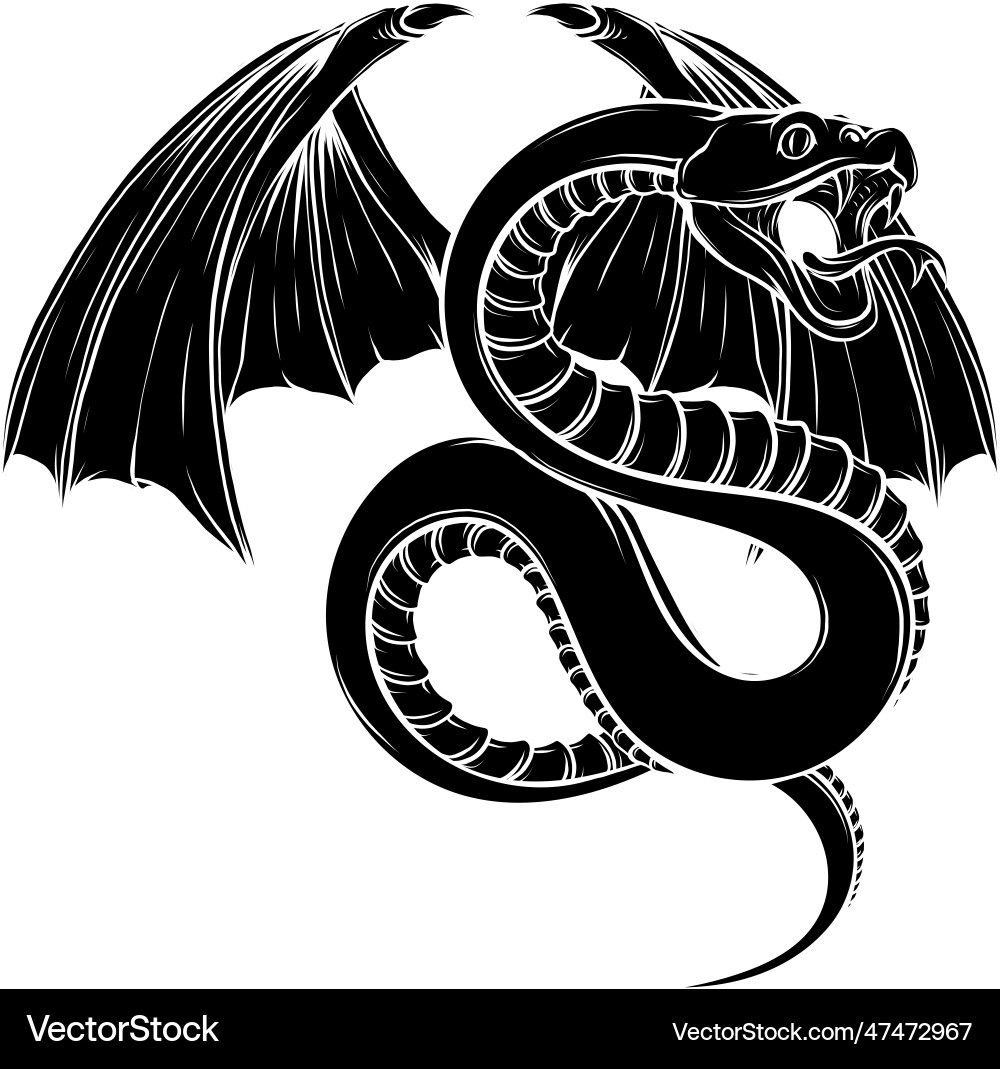 Black silhouette of winged snake on white Vector Image
