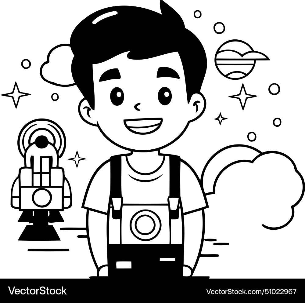 Cute boy with space theme in cartoon style Vector Image