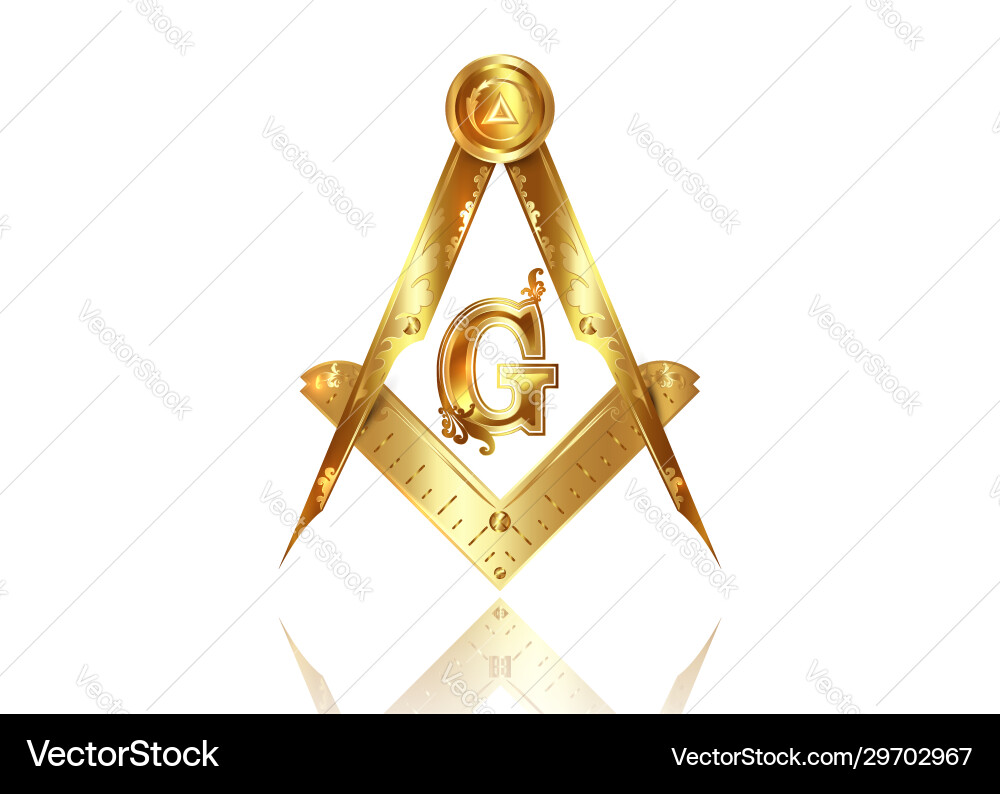 Gold freemasonry emblem - masonic compass icon Vector Image