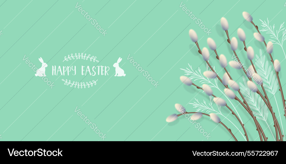 Happy easter banner with willow branches Vector Image