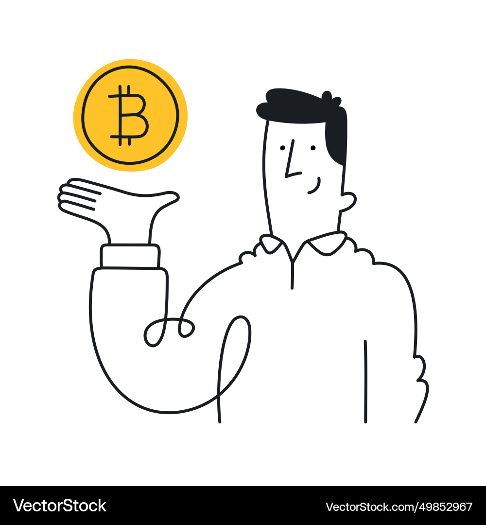 Happy man with bitcoin - doodle style Royalty Free Vector