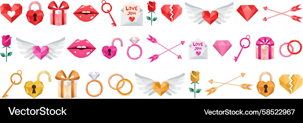 Low Poly Valentine's Day Icons Royalty Free Vector Image