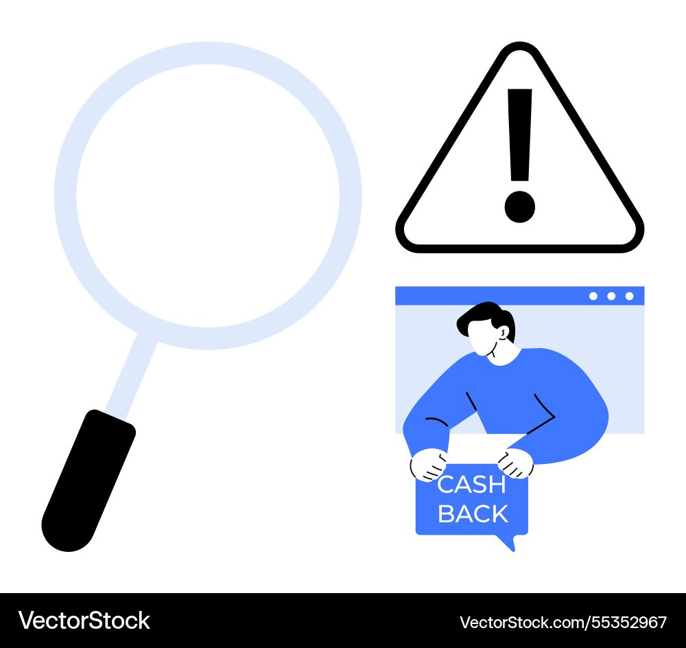 Magnifying glass warning triangle and man Vector Image