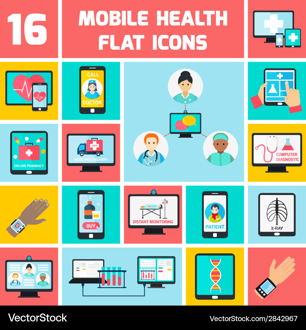 Mobile Health & Diagnostics Icons Royalty Free Vector