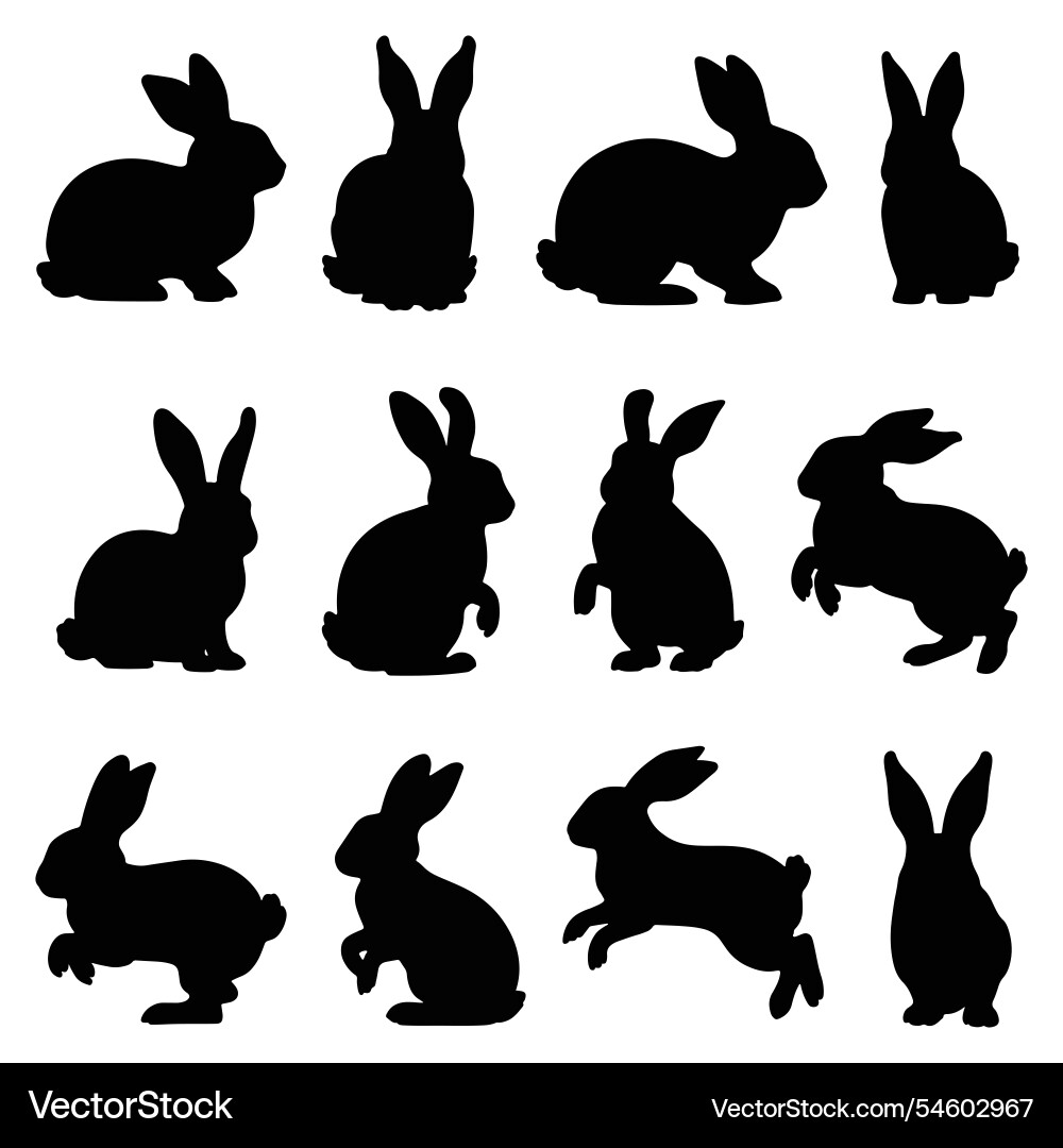 Rabbit Silhouettes - Various Poses Royalty Free Vector Image
