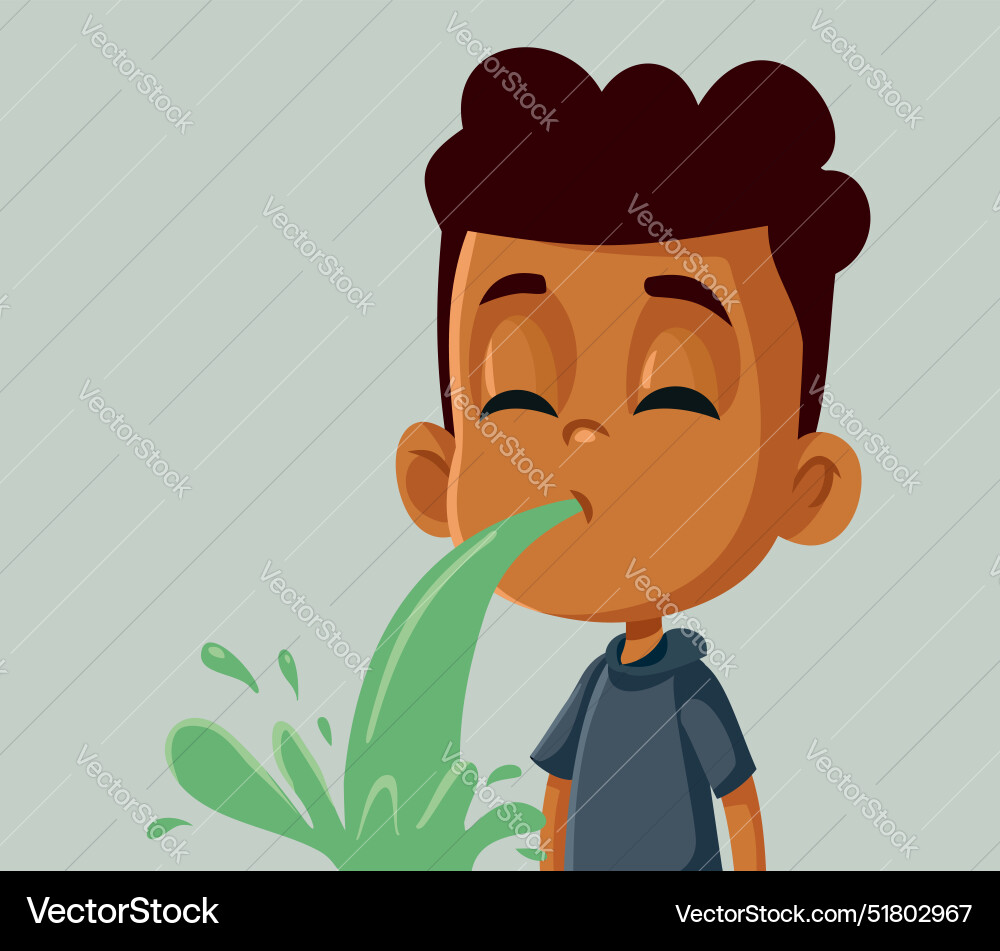 Sick boy vomiting feeling nauseated character Vector Image