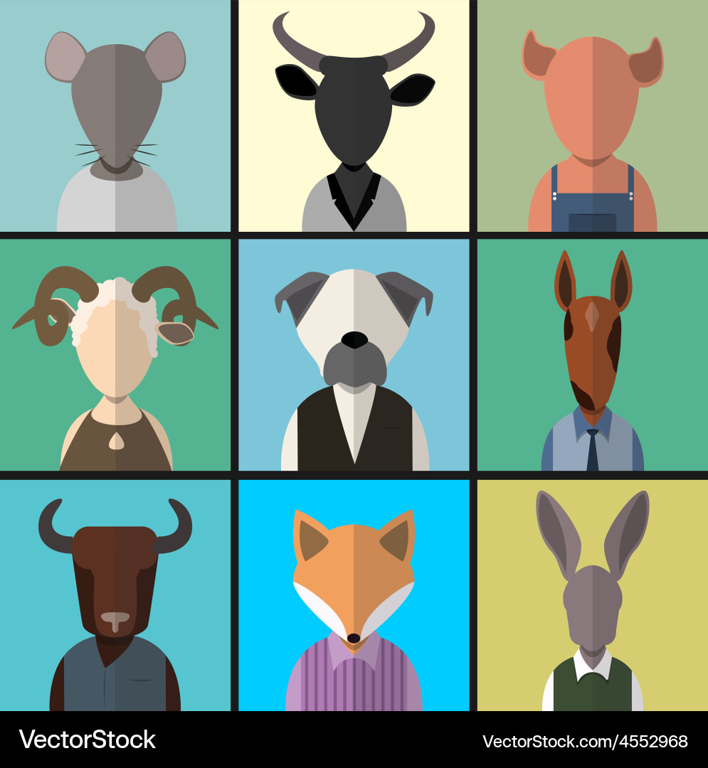 Animal avatar icon set Royalty Free Vector Image