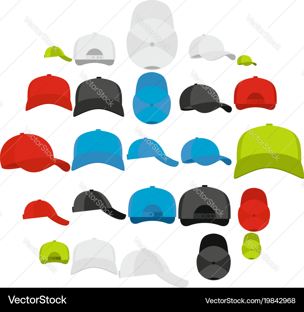 Baseball cap views icons set simple style Vector Image