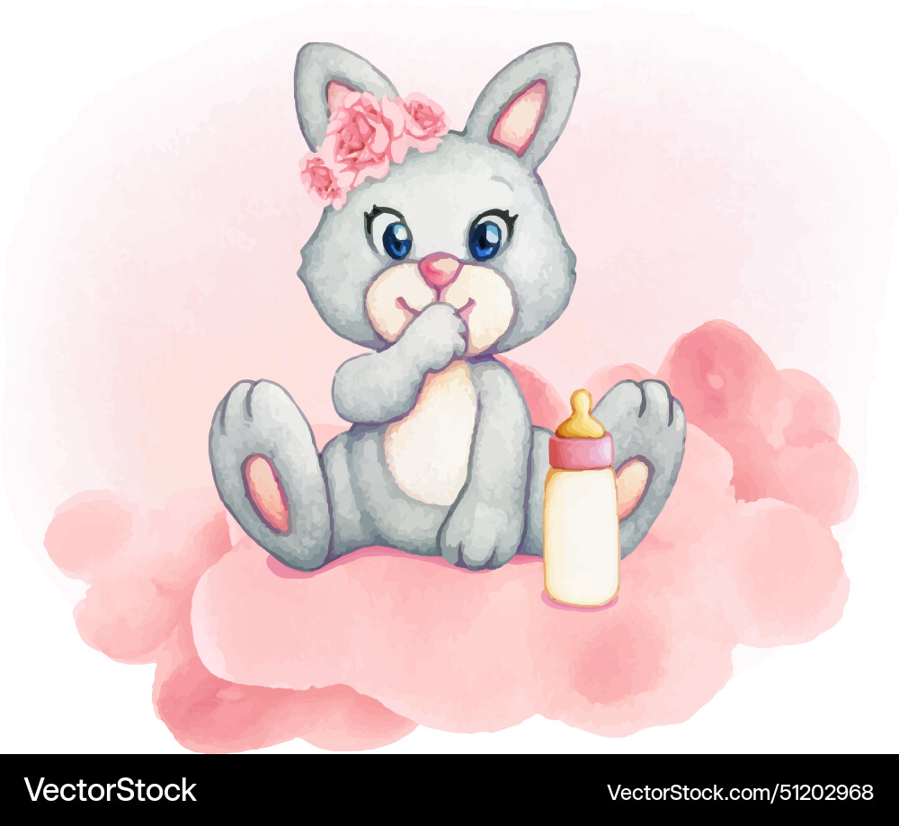 Bunny on pink cloud Royalty Free Vector Image - VectorStock